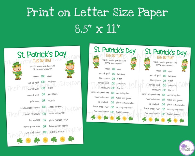 This or That St Patricks Day Game for Kids, Printable St Patricks Day ...