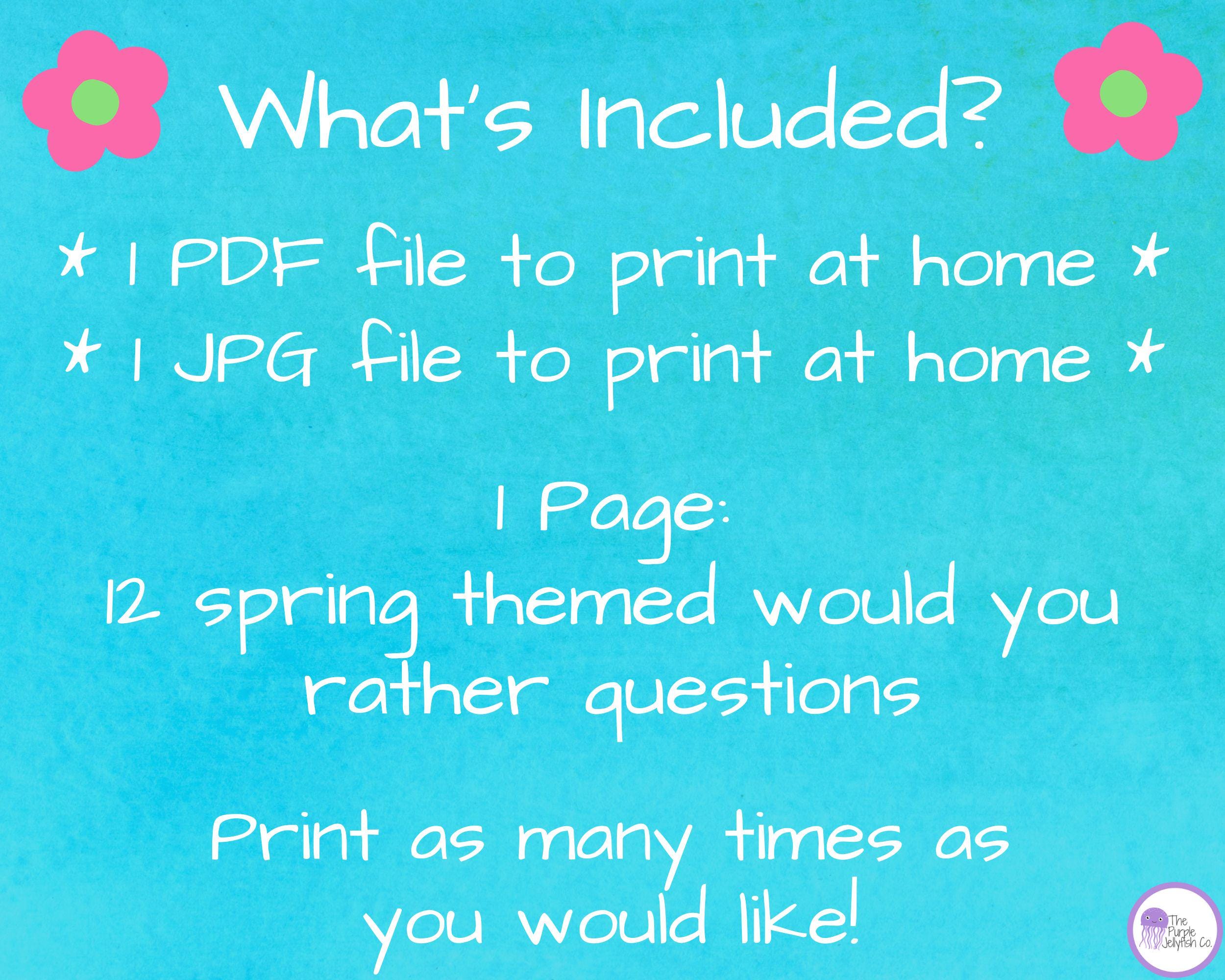 Would You Rather Game Printable Spring Activity for Kids, This or That ...