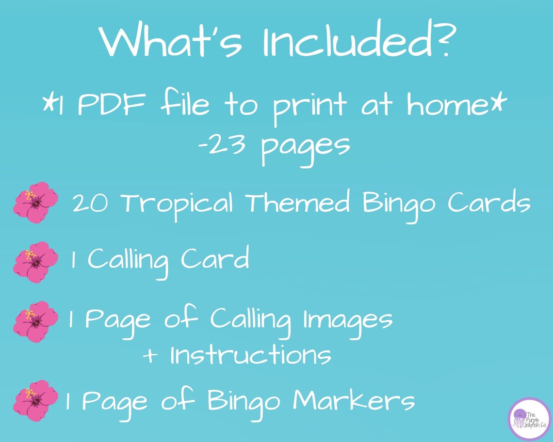 Bingo Cards Printable Tropical Theme, Bingo Game for Kids, Summer Luau ...