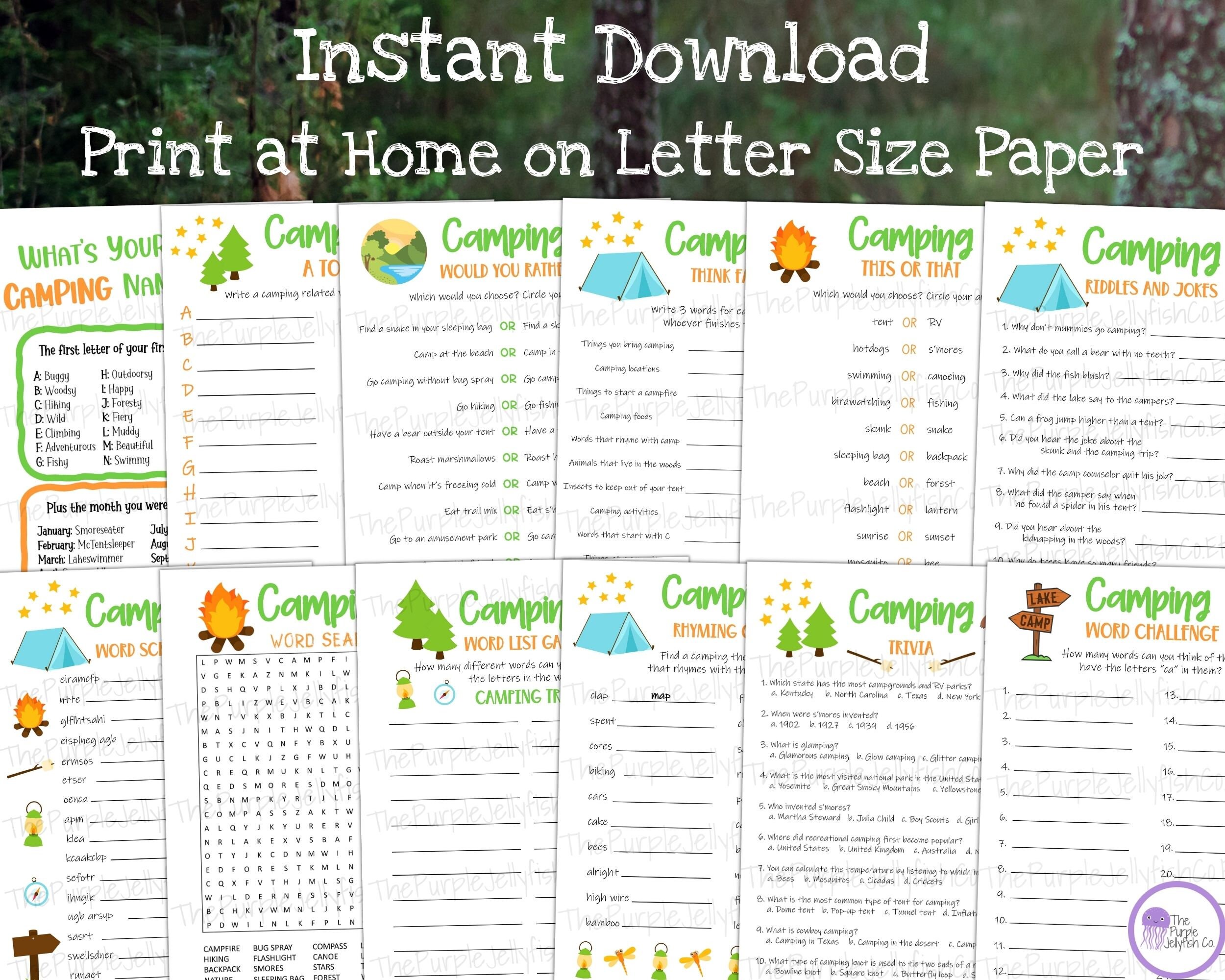 Camping Games Bundle, Fun Camping Games Printable, Camping Activities ...