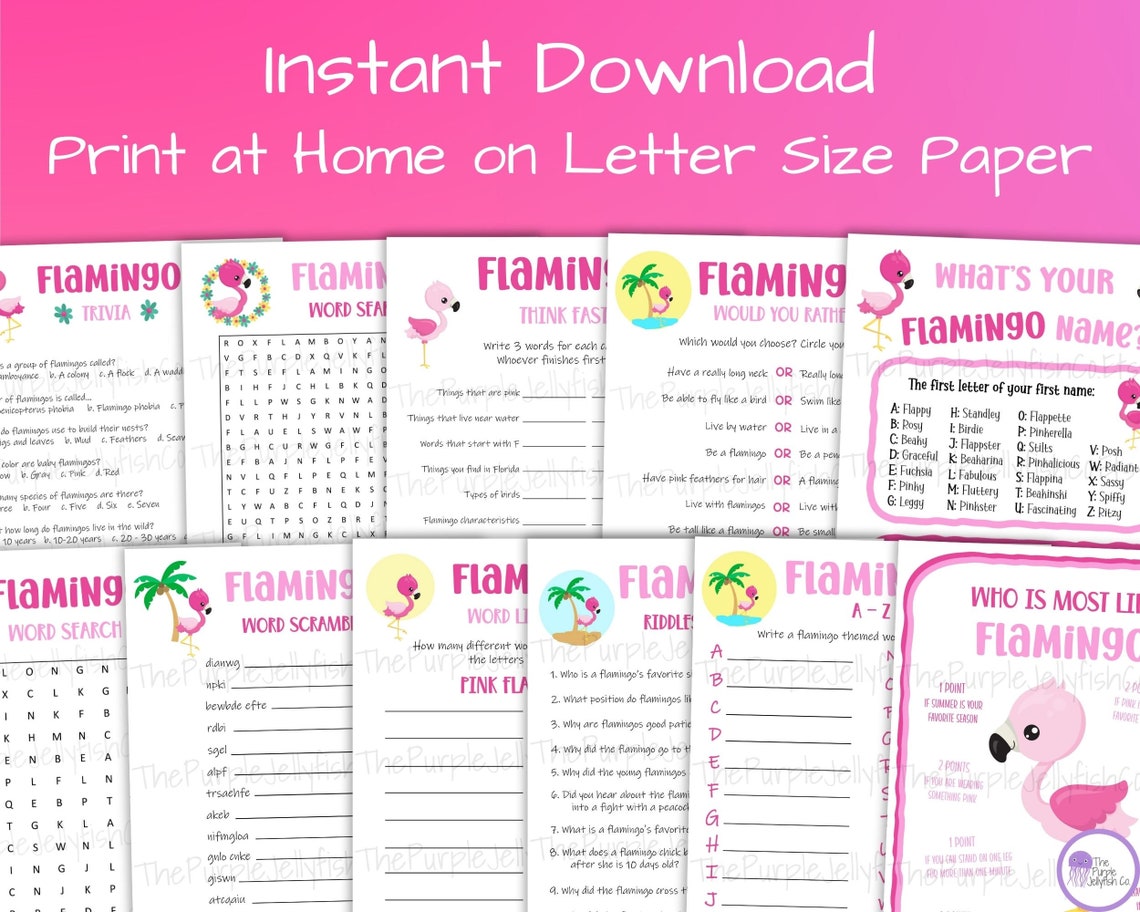 Flamingo Games for Kids & Adults, Flamingo Party Printable Activities ...