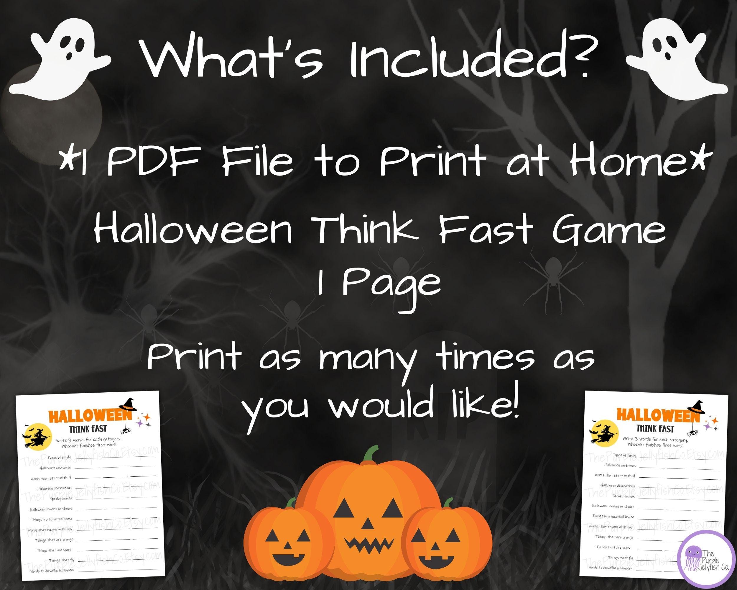 Halloween Think Fast Game Printable, Halloween Games for Kids ...