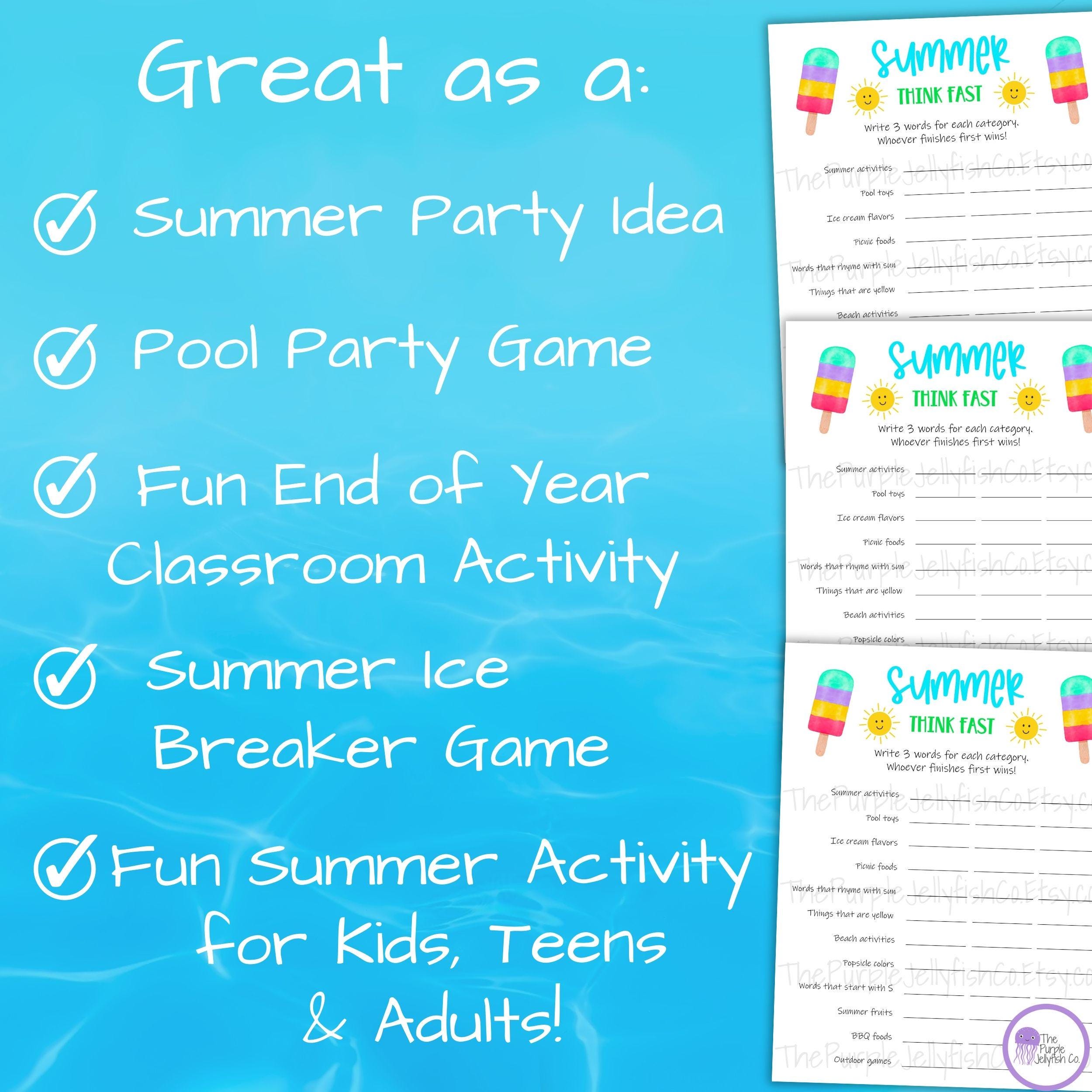 Summer Think Fast Game for Kids Teens Adults, Summer Party Idea, End of ...