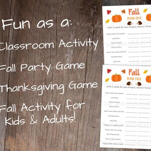 Fall Think Fast Game Printable Fall Activity for Kids & Adults, Autumn ...