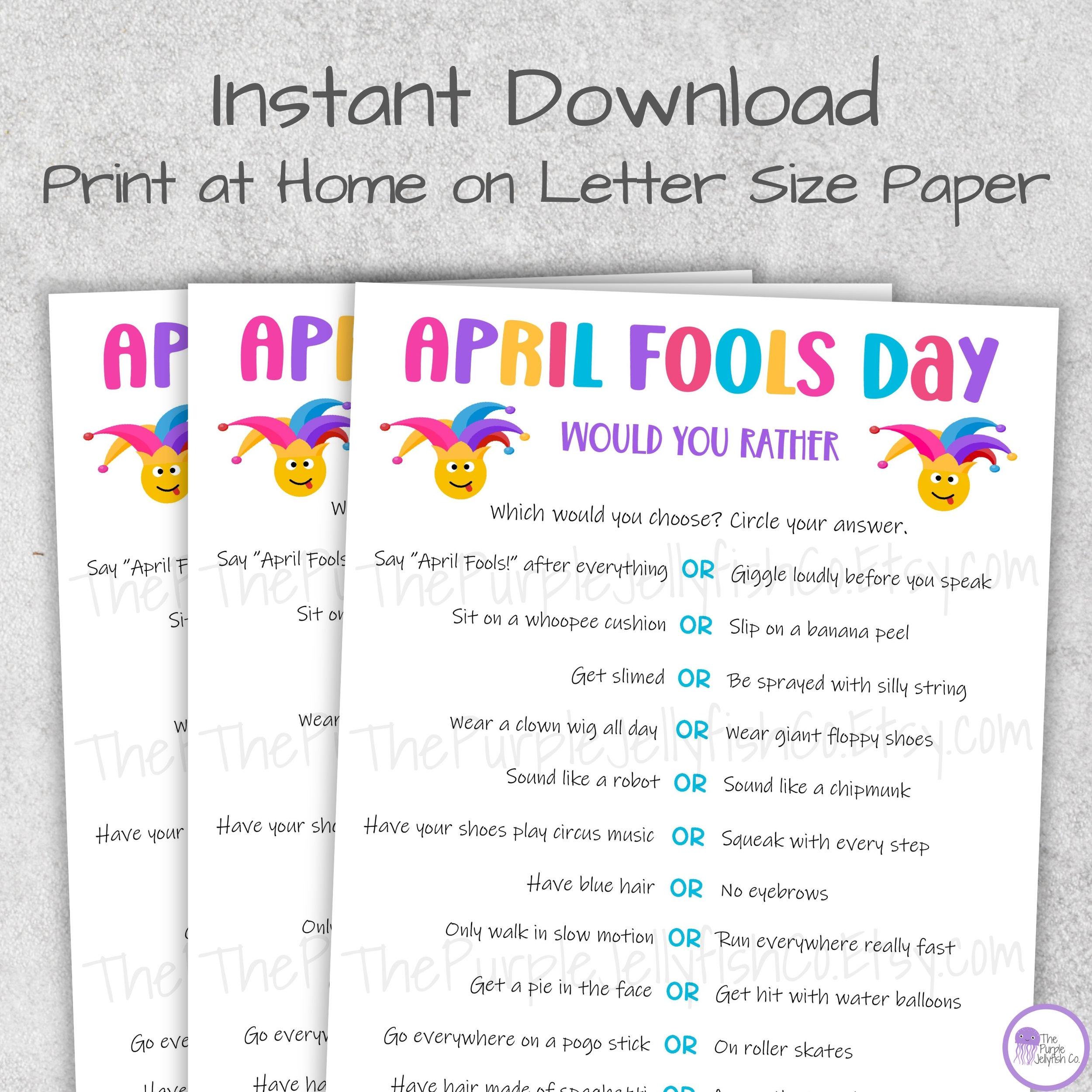 April Fool's Day Would You Rather Game Printable, This or That ...