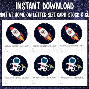 Space Valentines for Kids, Outer Space Valentine's Day Cards Printable ...