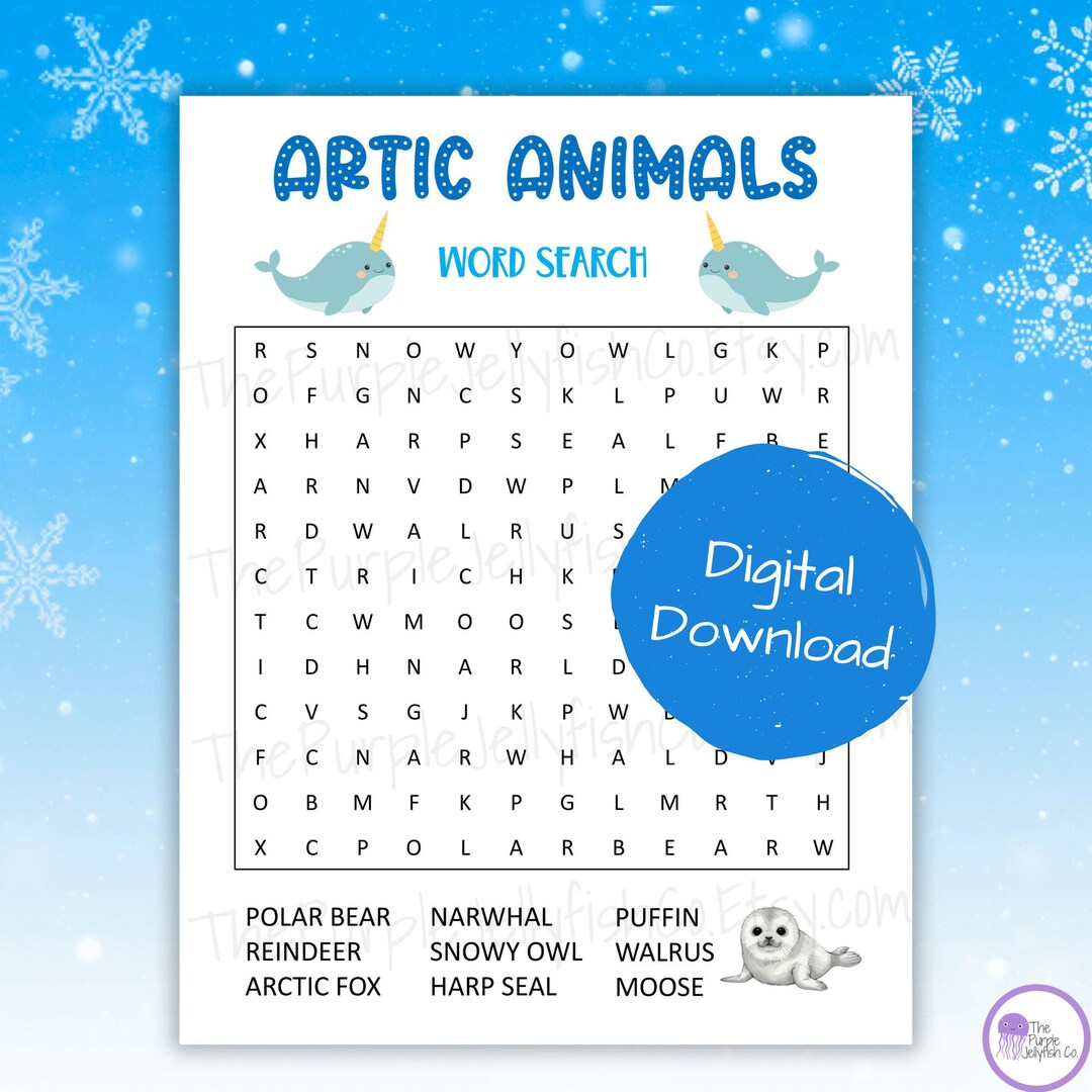 Arctic Animals Winter Word Search Puzzle, Winter Worksheet for Kids ...