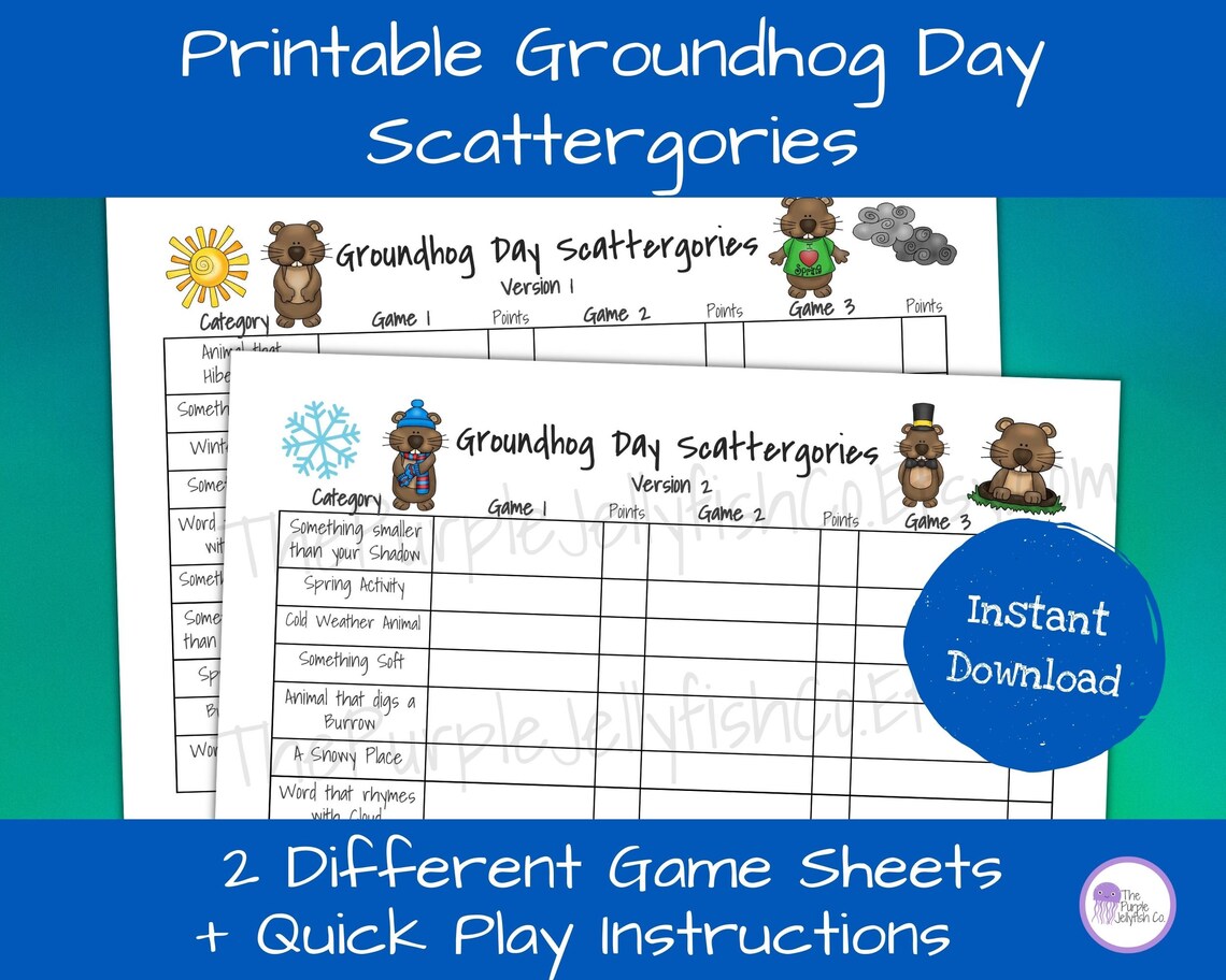 Groundhog Day Scattergories Lists, Printable Groundhog Day Game for ...