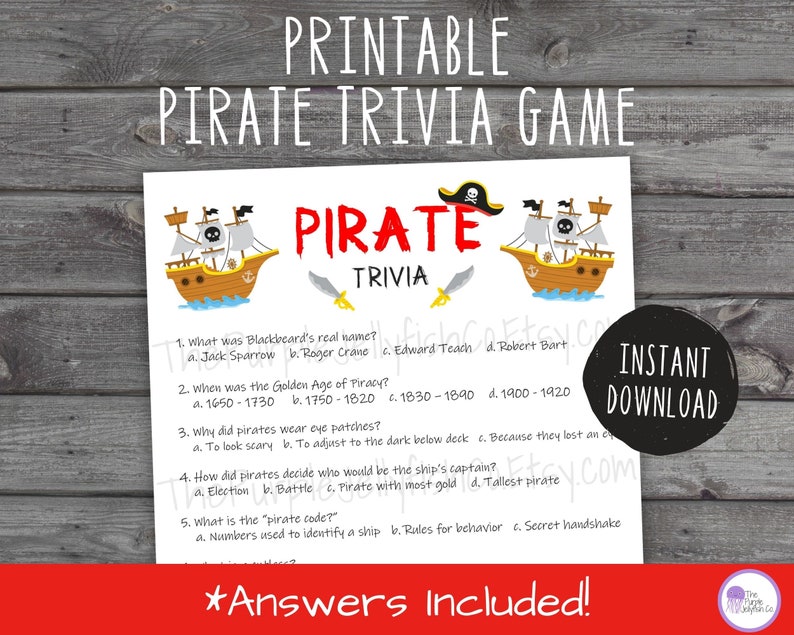 Pirate Trivia Game Printable, Pirate Party Idea, Talk Like a Pirate Day ...