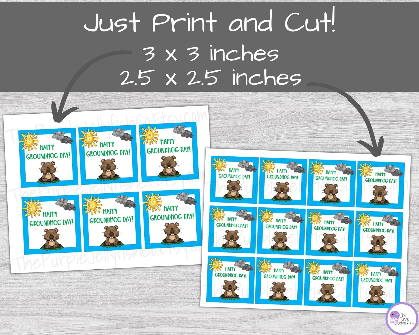 Groundhog Day Gift Tags Printable, Happy Groundhog Day Party Favor Tags ...