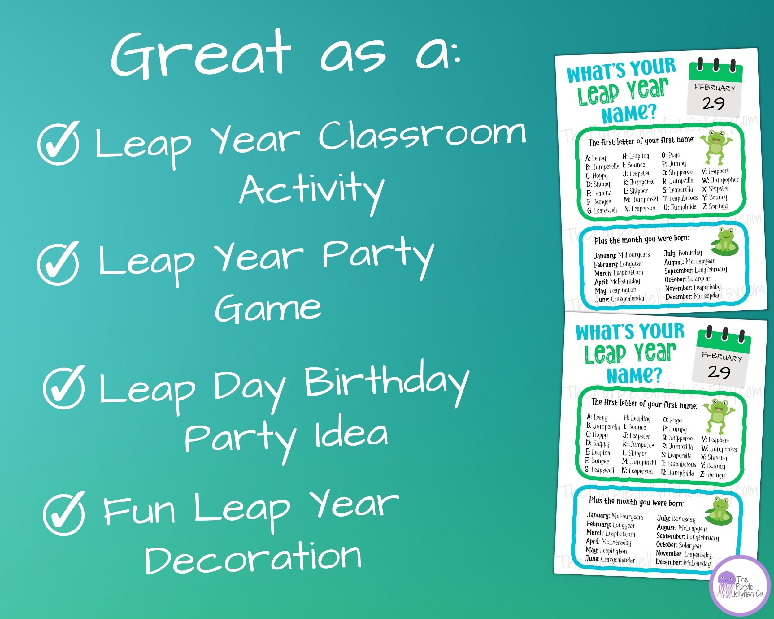 Leap Year Activity Printable, What's Your Name Game, Leap Year Party ...