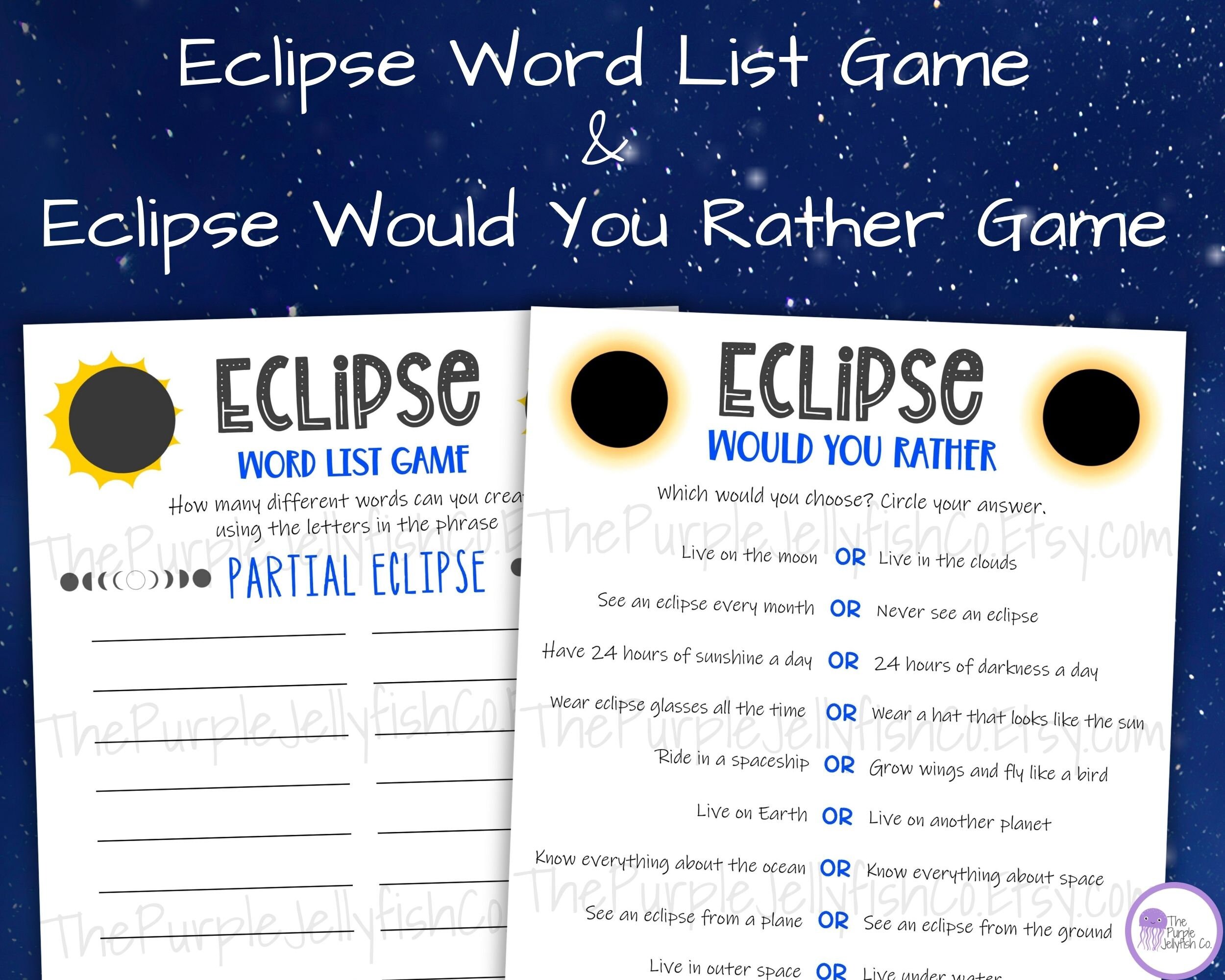 Eclipse 2024 Games Printable, April 8th 2024 Solar Eclipse Activities ...