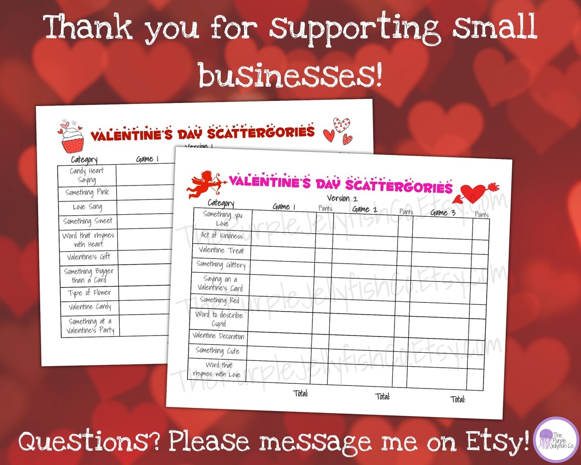 Valentines Scattergories Game, Printable Valentine's Day Game for Kids ...