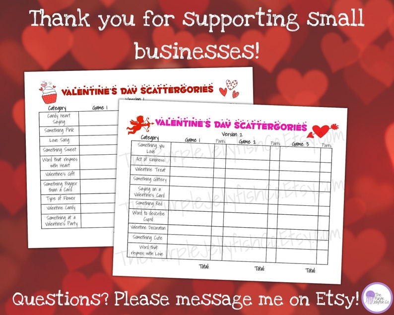 Valentines Scattergories Game, Printable Valentine's Day Game for Kids ...