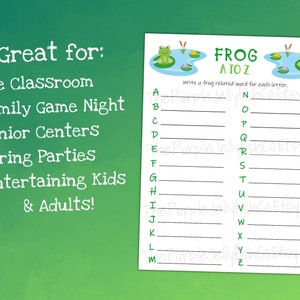 Frog A to Z Game, Printable Word Game for Kids, Frog Classroom Activity ...