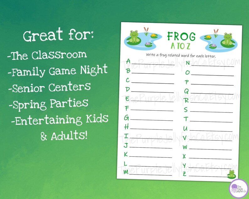 Frog A to Z Game, Printable Word Game for Kids, Frog Classroom Activity ...