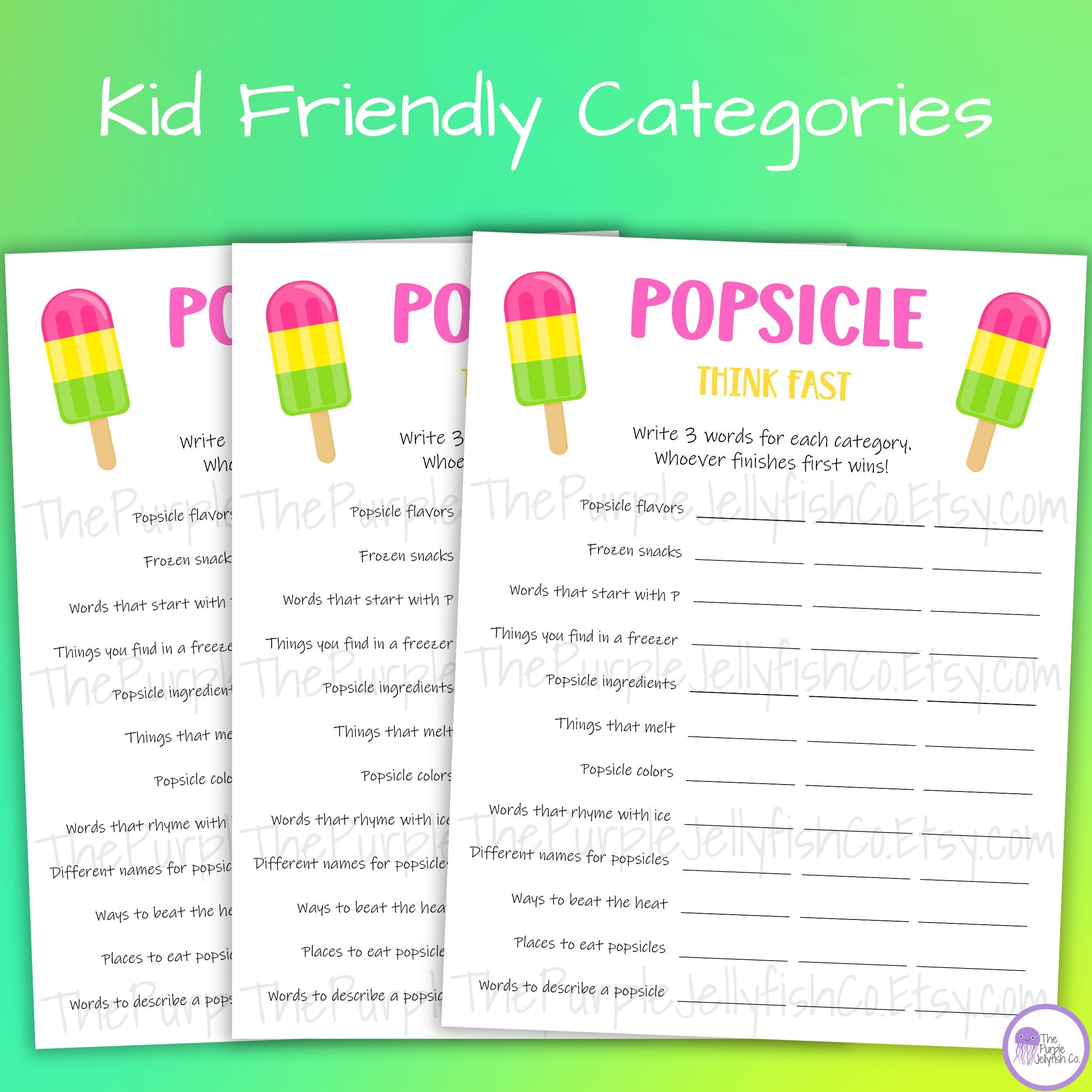 Popsicle Think Fast Game, Fun Summer Party Game Printable, Popsicle ...