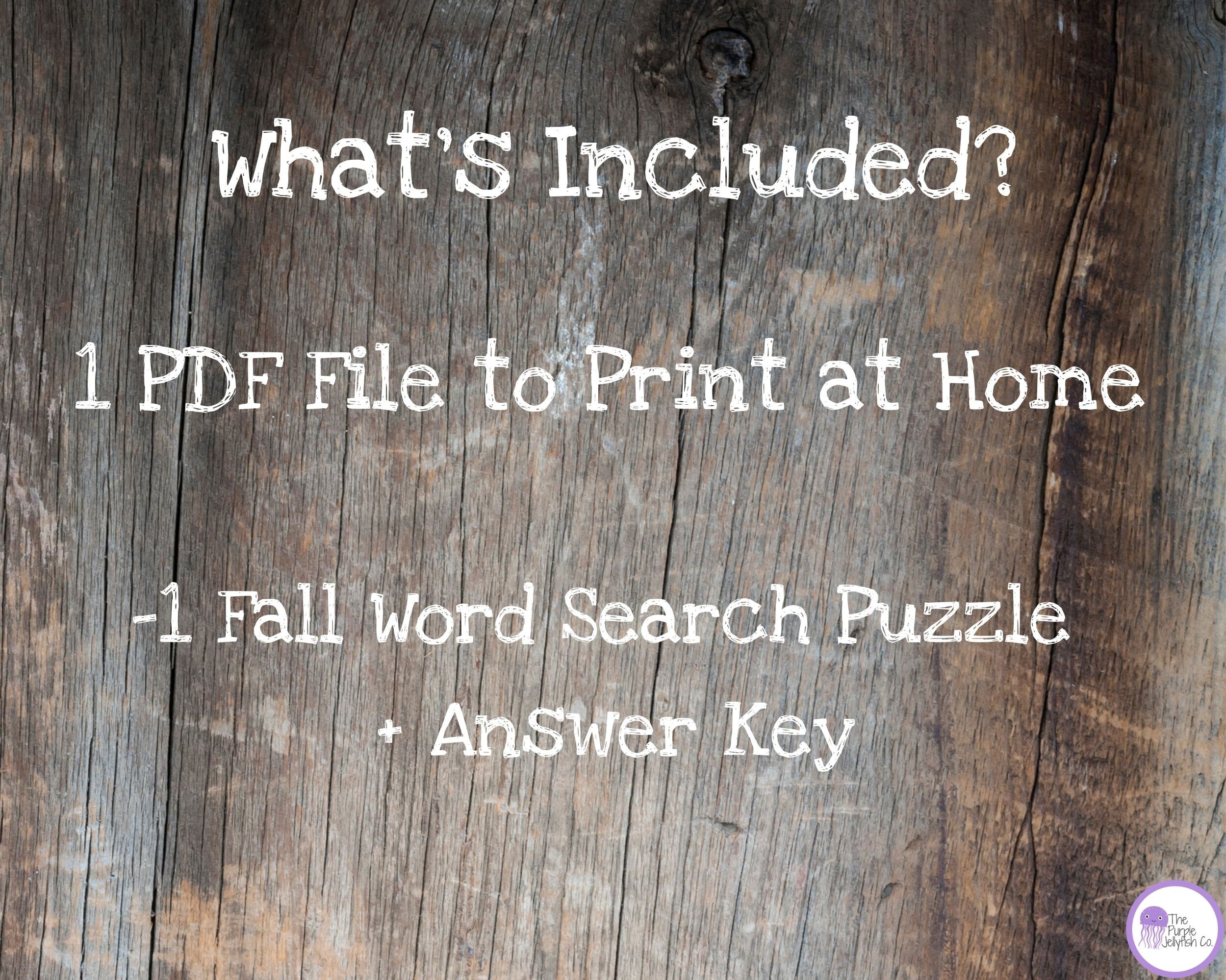 Fall Word Search Puzzle Printable for Kids & Adults, Autumn Theme Word ...