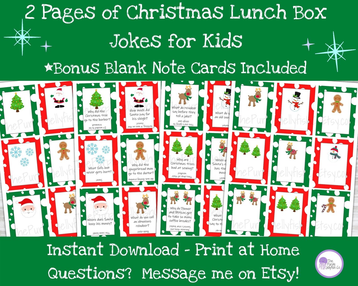 Christmas Lunch Box Jokes, Lunch Box Notes for Kids, Christmas Lunchbox ...