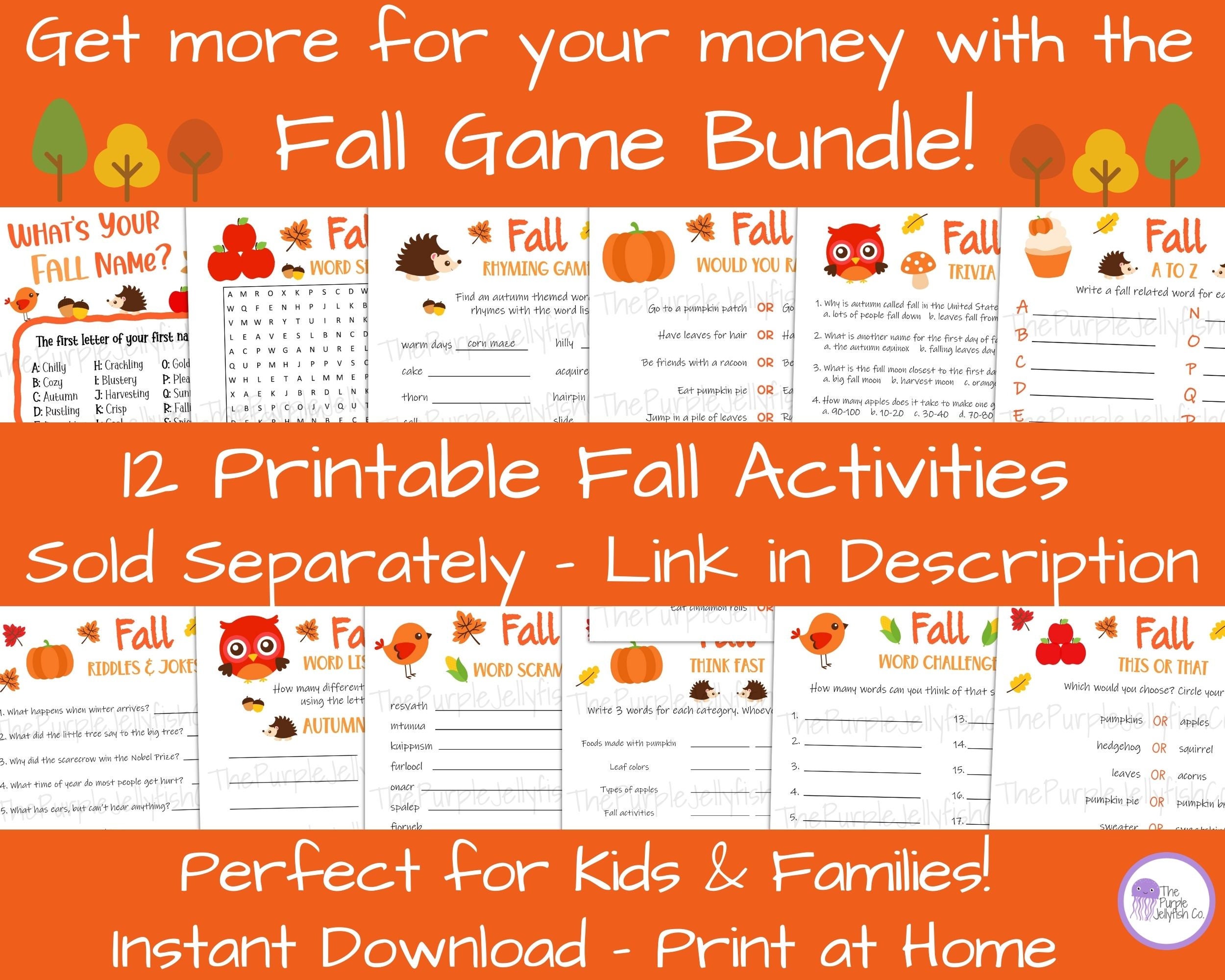 Fall Think Fast Game, Printable Fall Game for Kids, Autumn Activity ...