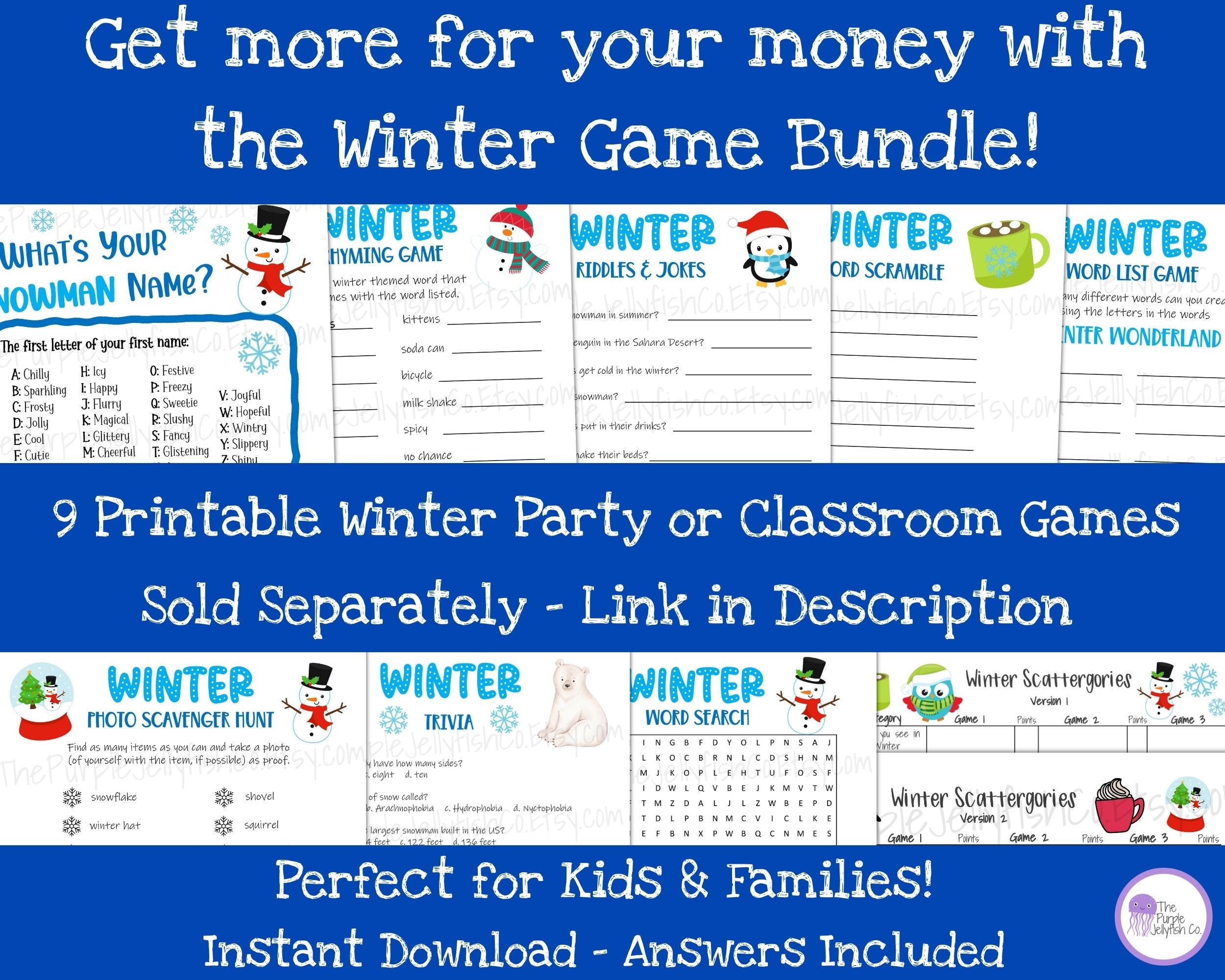 Winter Trivia Game, Printable Winter Games for Kids & Adults, Holiday ...