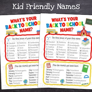 What's Your Back to School Name Game, First Day of School Activity ...