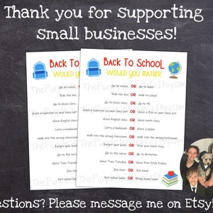 Back to School Would You Rather Questions Printable First Day of School ...