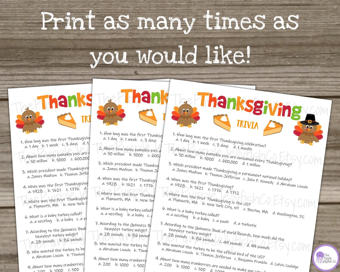 Thanksgiving Trivia Game, Printable Thanksgiving Activity for Kids ...