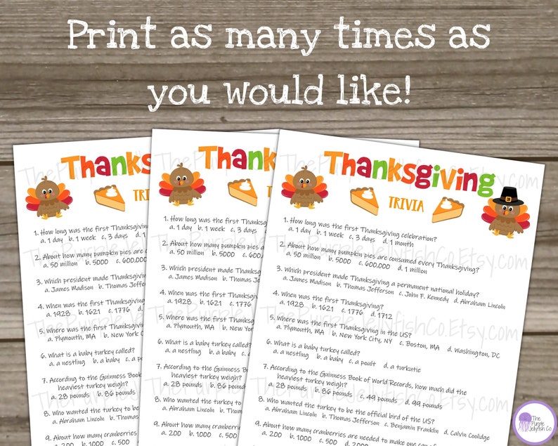 Thanksgiving Trivia Game Printable, Thanksgiving Activity for Kids ...