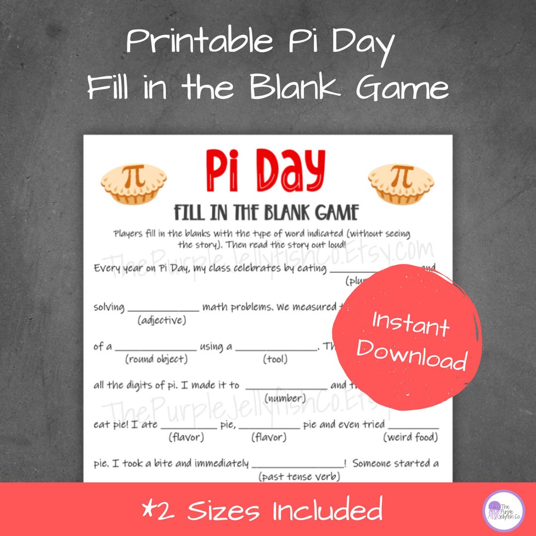 Pi Day Fill in the Blank Game, Printable Pi Day Activity for Kids, Math ...