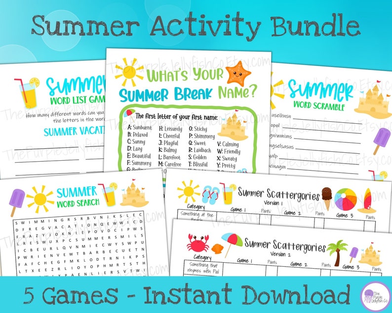 Summer Activities for Kids, Printable Summer Games, End of Year ...