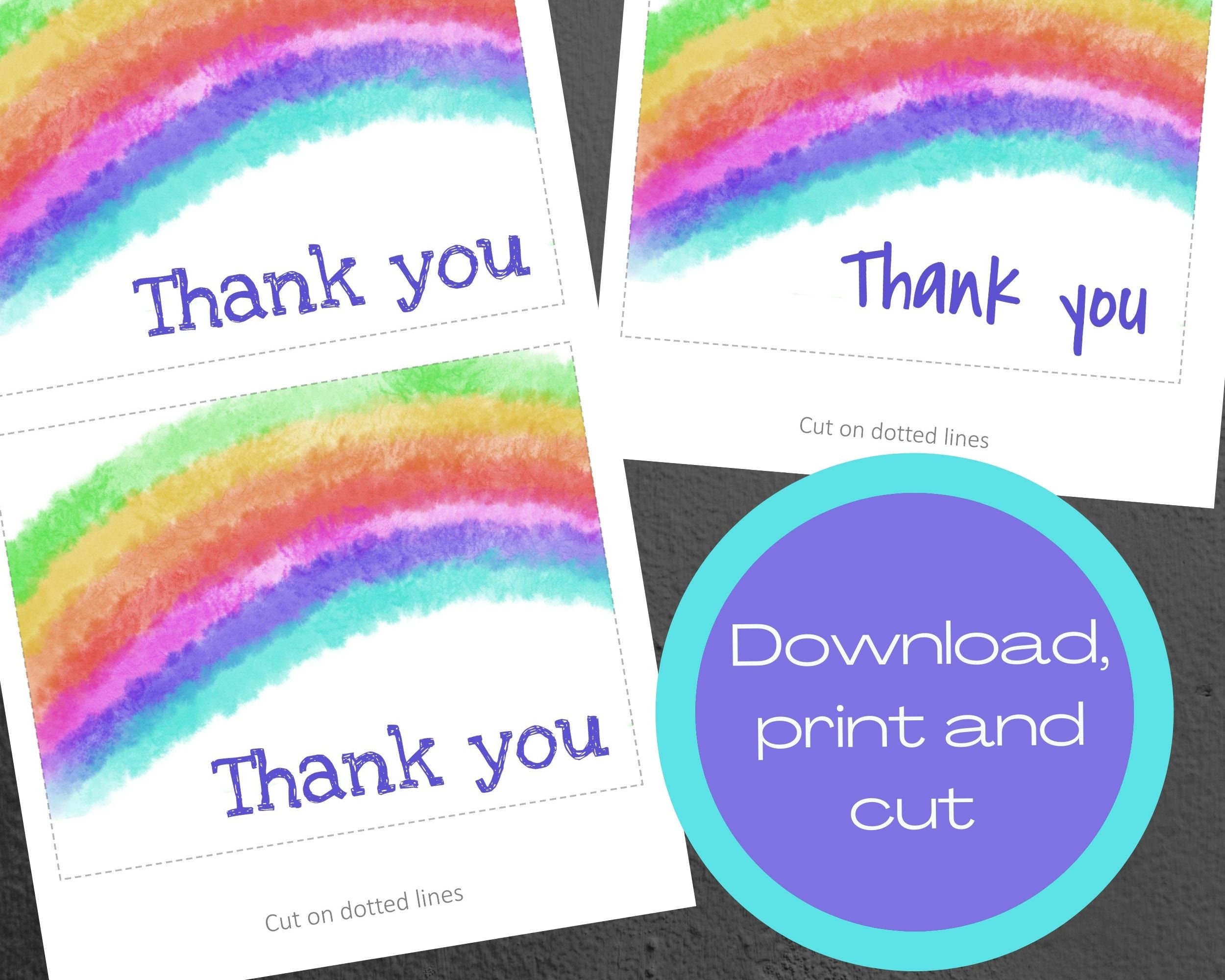 Printable Rainbow Thank You Card Rainbow Thank You Postcard | Etsy