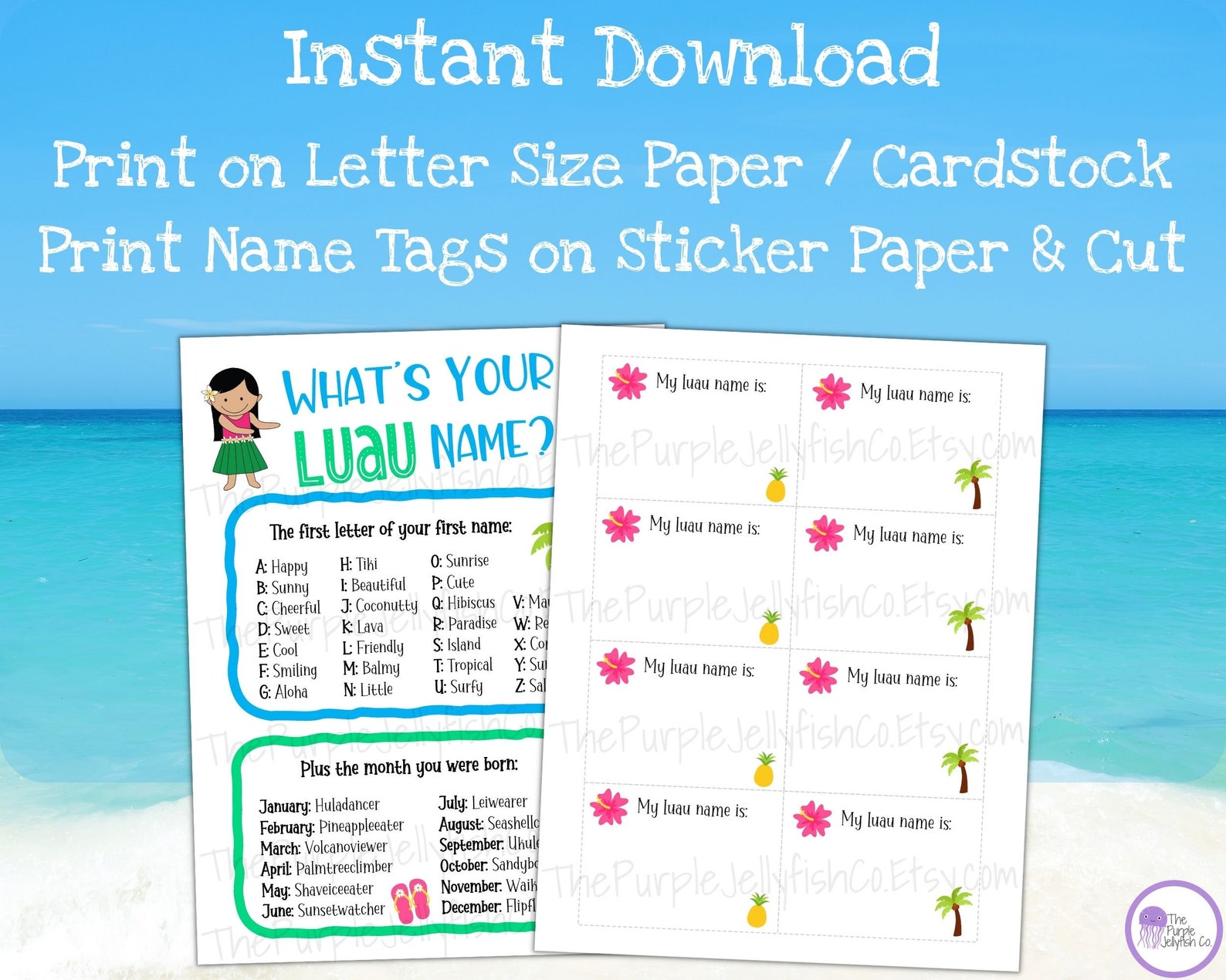 What's Your Luau Name Game + Tags, Hawaiian Party Decoration, Tropical ...