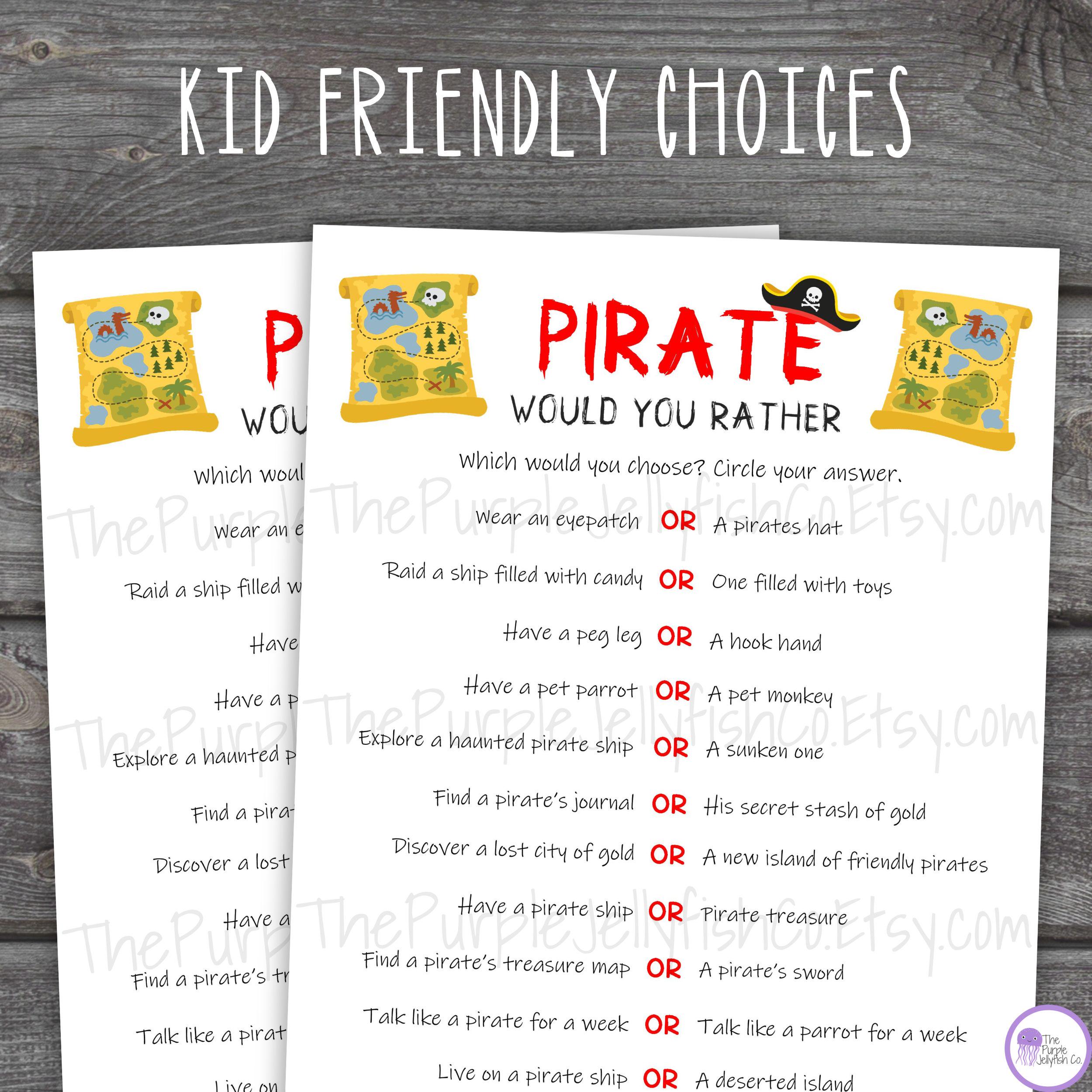 Pirate Would You Rather Game, Talk Like a Pirate Day Activity Printable ...