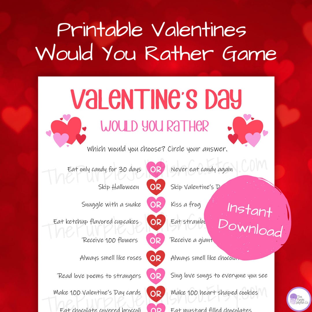 Valentines Would You Rather Game for Kids, Classroom Valentine Party ...