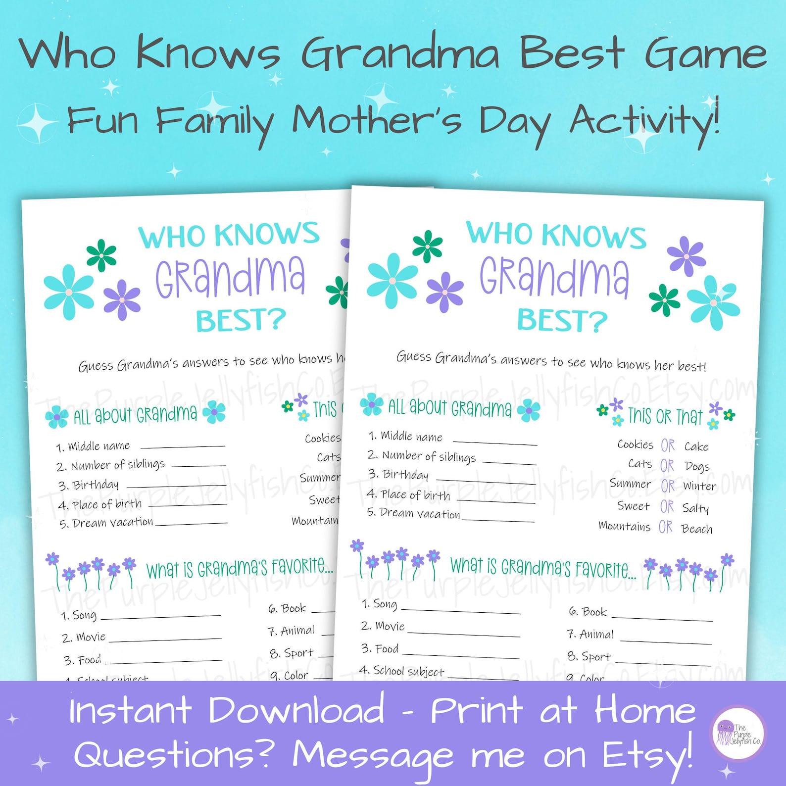 Who Knows Grandma Best Mother's Day Game Printable, Grandparent's Day ...
