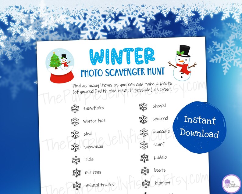 Winter Scavenger Hunt, Printable Winter Activity, Selfie Photo ...