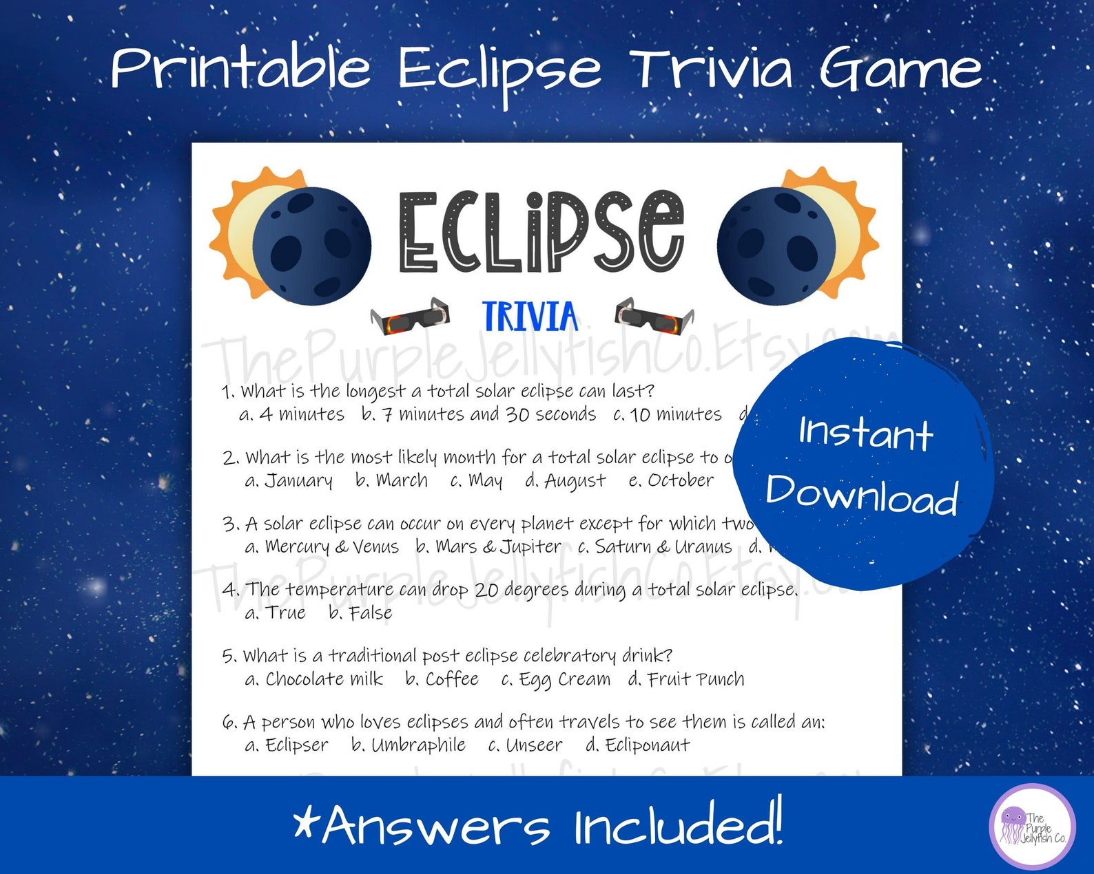 Eclipse Trivia Game for Kids & Adults, Printable Trivia Questions and ...