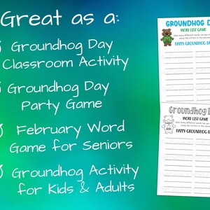 Groundhog Day Word List Game, Printable Activity for Kids & Adults ...