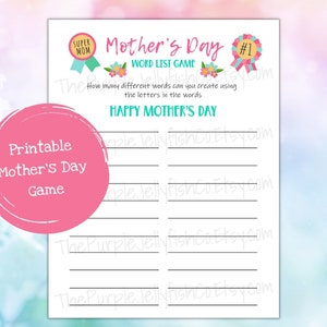 Mother's Day Word List Game, Mother's Day Activity Printable, How Many ...