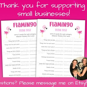 Flamingo Printable Think Fast Game for Kids Flamingo Birthday Party ...