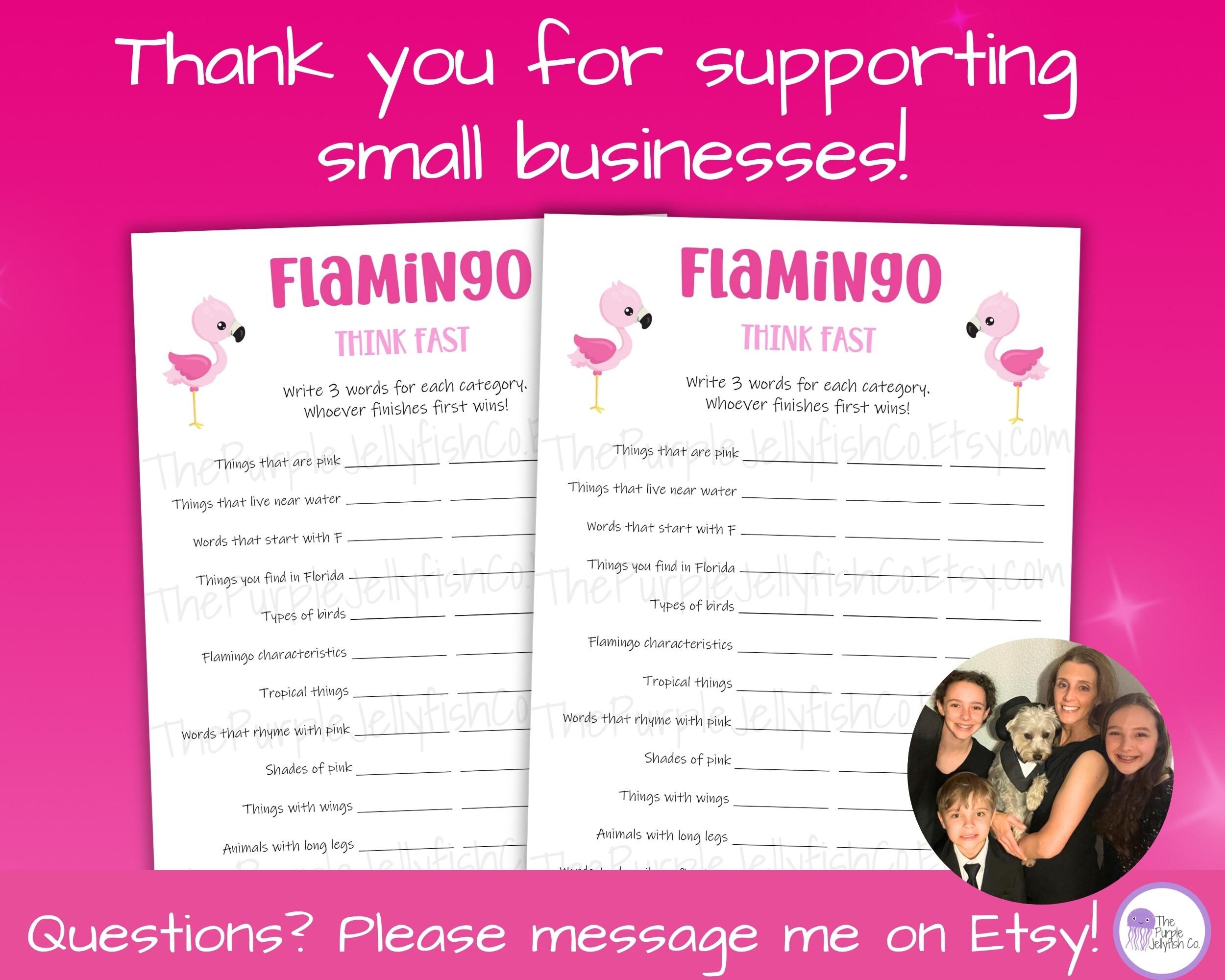 Flamingo Printable Think Fast Game for Kids Flamingo Birthday Party ...