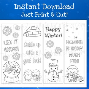 Winter Coloring Bookmark, Color Your Own Bookmarks, Christmas Activity ...