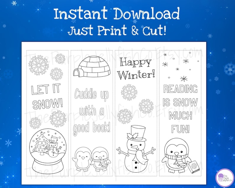 Winter Coloring Bookmark, Color Your Own Bookmarks, Christmas Activity ...