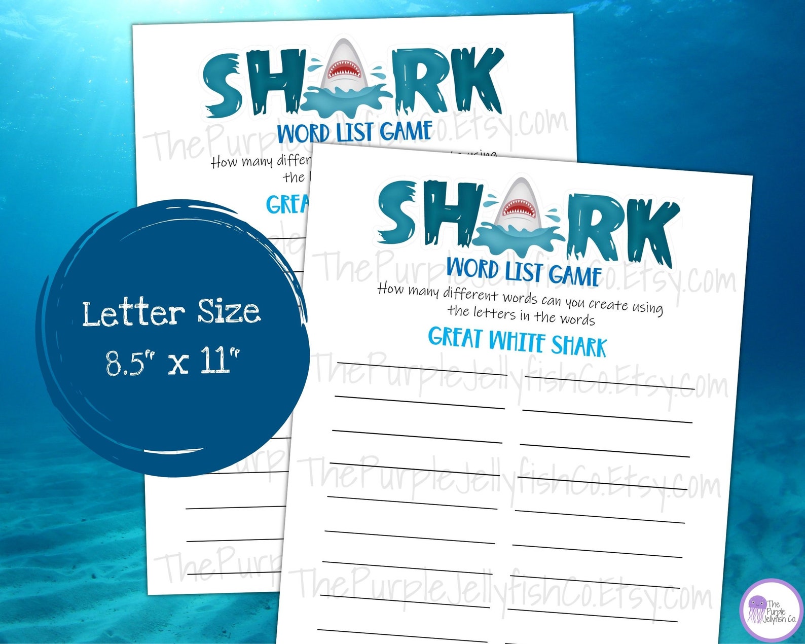 Shark Word List Game Shark Week Activity for Kids Shark - Etsy