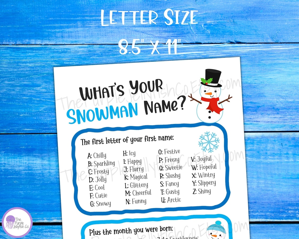 Snowman Name Game Fun Winter Game for Kids Printable Holiday - Etsy