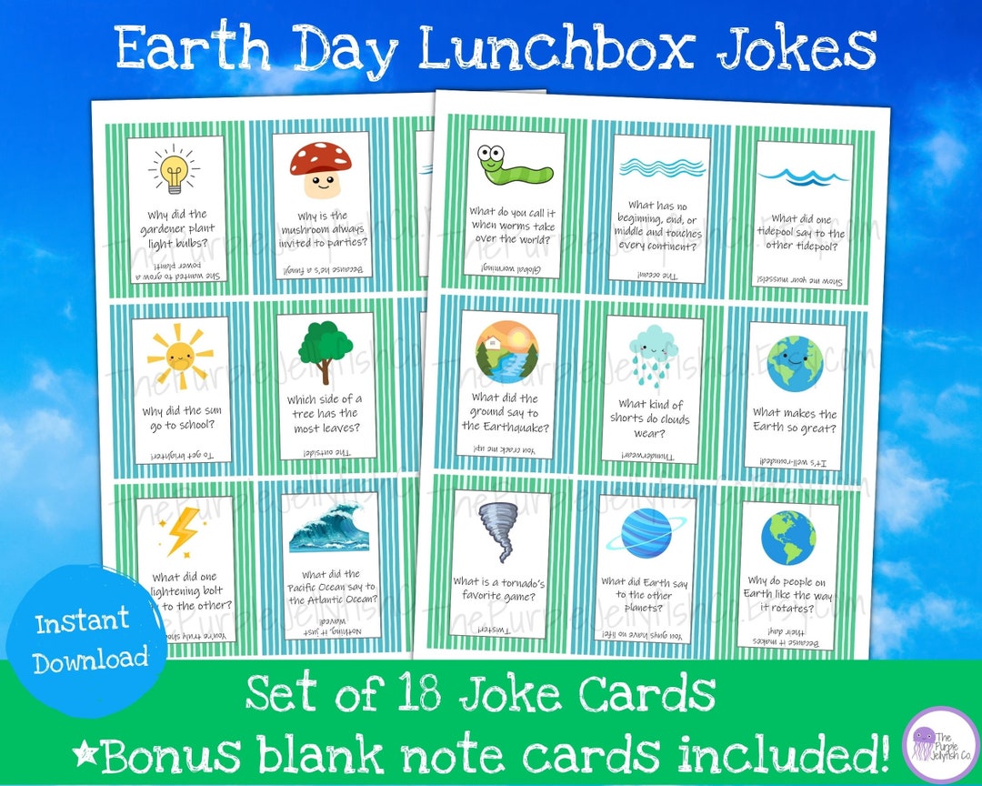 Earth Day Lunchbox Notes for Kids, Printable Lunch Box Jokes, Lunch Box ...