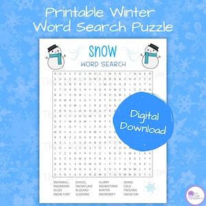 Winter Word Search Puzzle, Snow Games Winter Worksheet, Snow Day ...