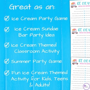 Ice Cream Party Game Printable Would You Rather Ice Cream Birthday ...