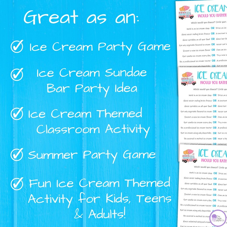 Ice Cream Party Game Printable Would You Rather Ice Cream Birthday ...